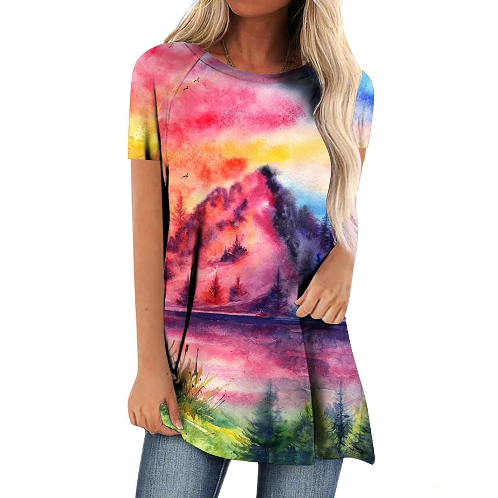 Olyvenn Reduced Tee Tops Tunic Sexy Summer Color Contrast Landscape
