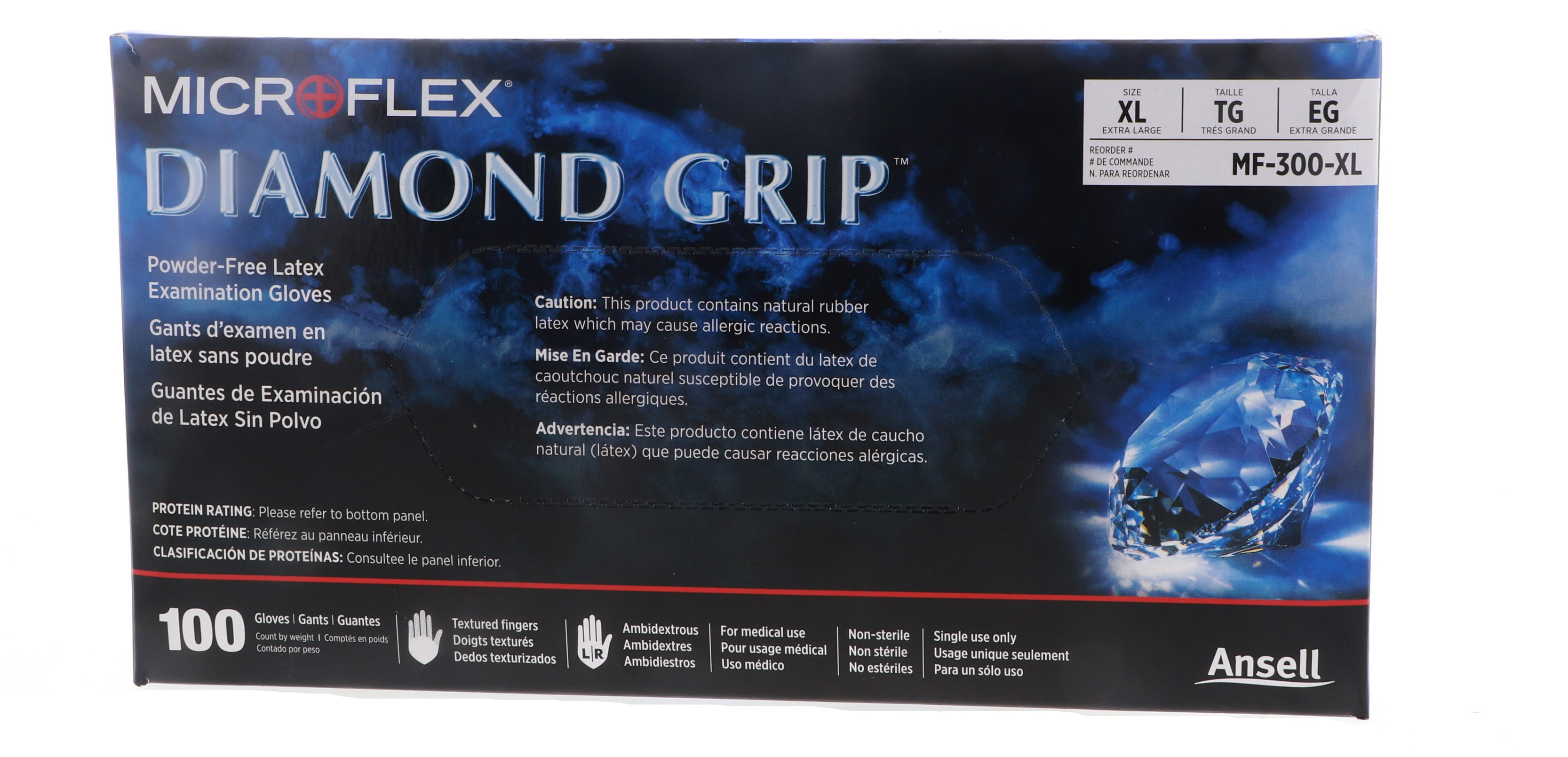 Microflex Diamond Grip Powder-Free Latex Examination Glove, XL, White ...