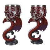 Set Of 2 Fantasy Maroon Dragons Devotion Love Hex Heart Baroque Wine ...