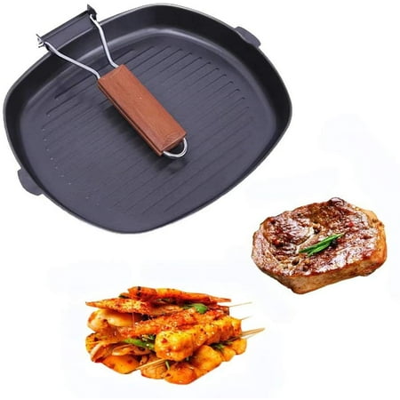 Grill Pan, 11'' Portable Nonstick Frying Pan for Steak, Fish and BBQ ...
