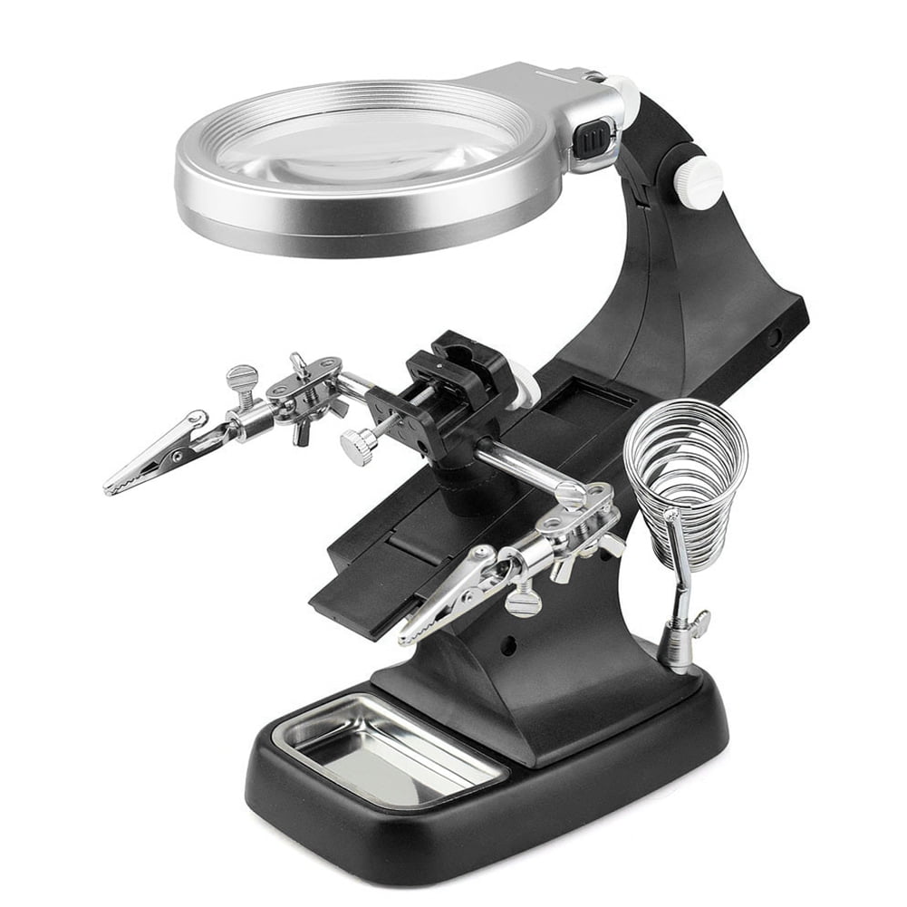 Magnifying Glass Stand Clamp Hand Soldering Helping Magnifier Led ...