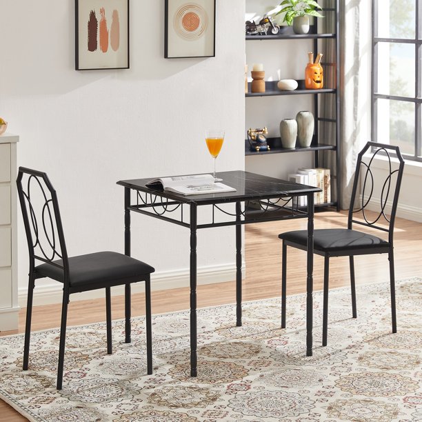 VECELO 3-Piece Dining Table Set with 2 Chairs, Wooden Square Table and ...