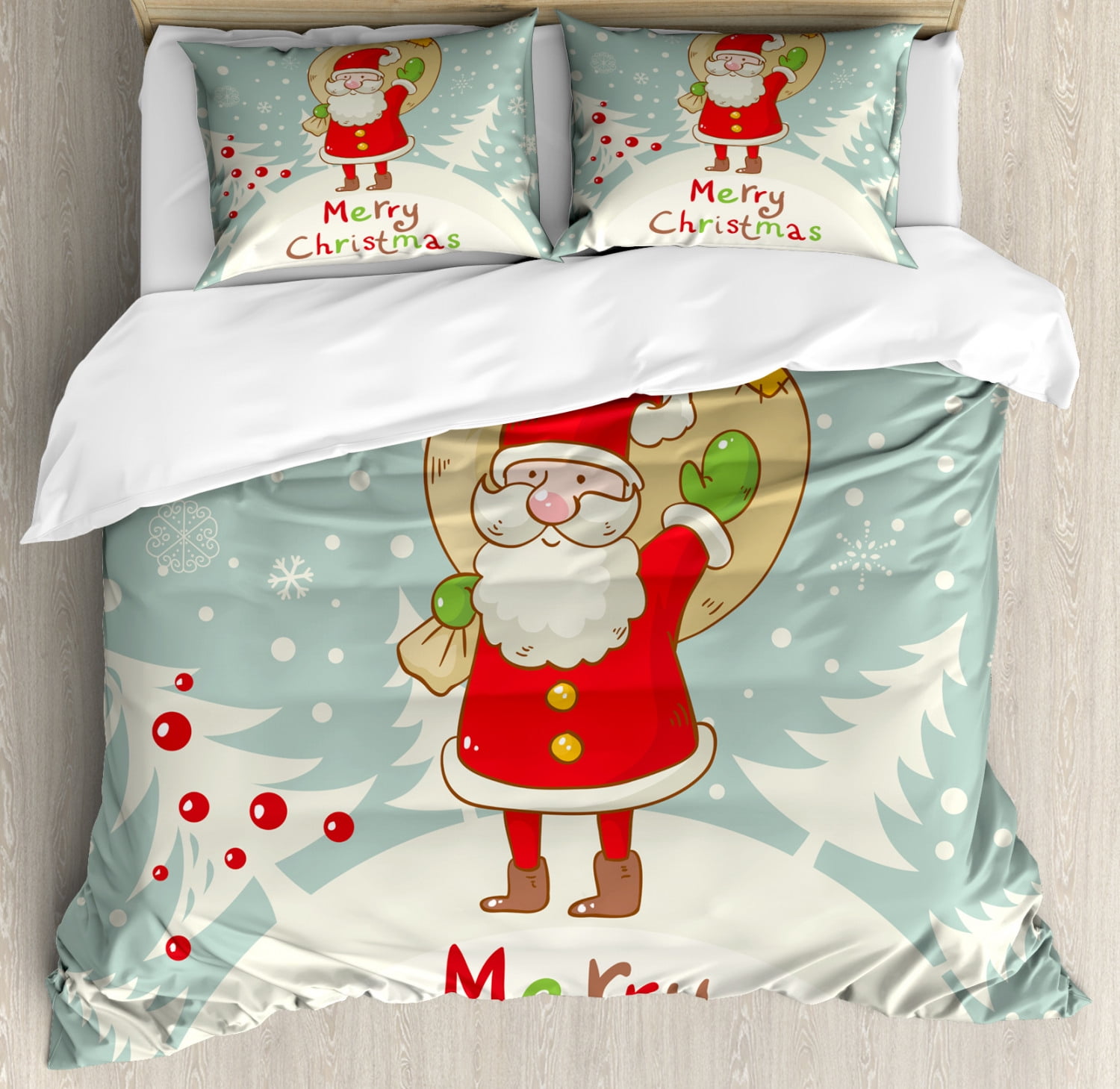 Santa Duvet Cover Set King Size, Merry Christmas Theme Cute Santa with ...