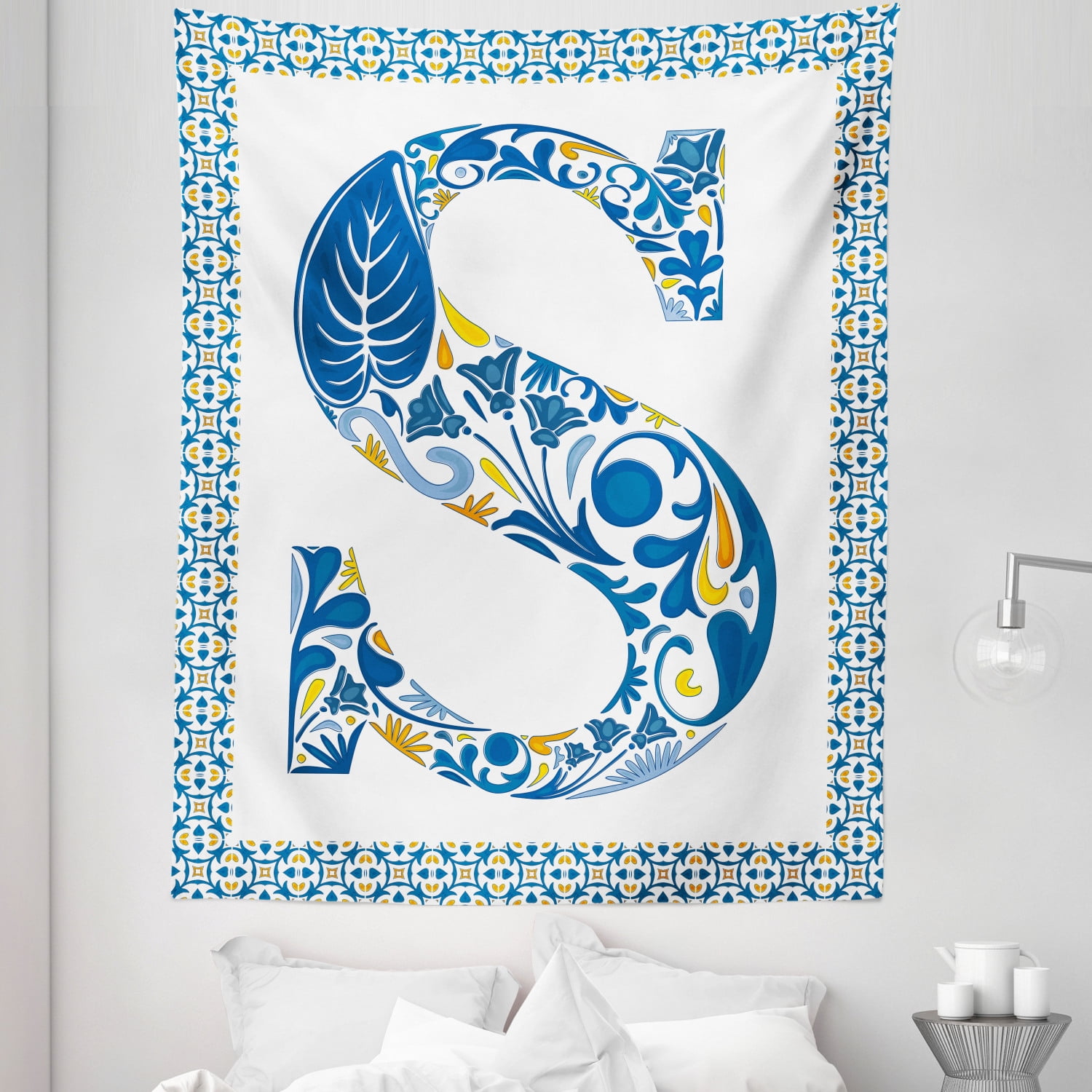 Letter S Tapestry, Old Fashioned Alphabet Typography Design in a Frame ...