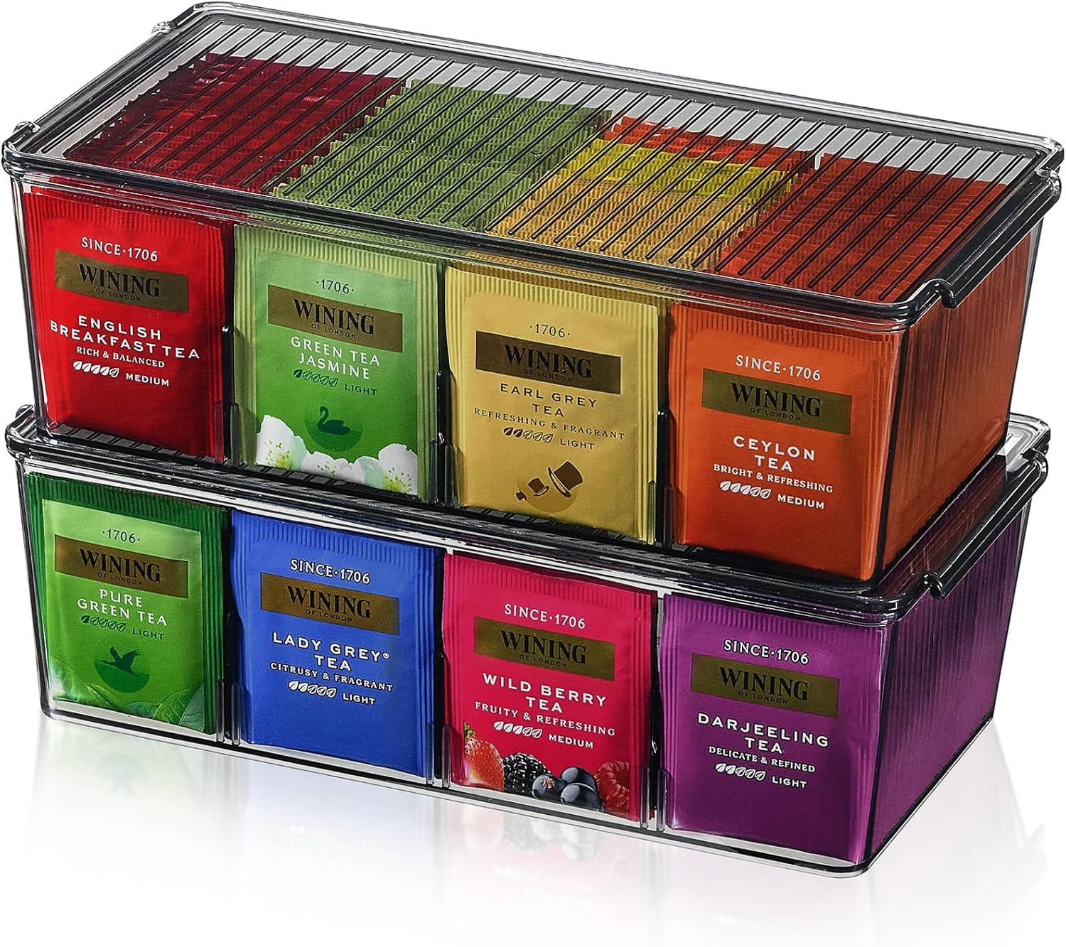 Lifewit 2 Pack Plastic Stackable Tea Bag Organizer, Divided Storage Bin ...