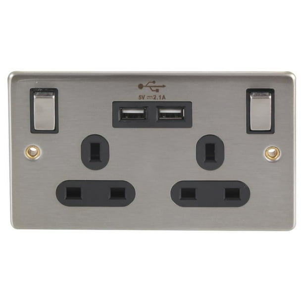 PRO ELEC - 2 Gang Socket with USB, Stainless Steel - Walmart.ca