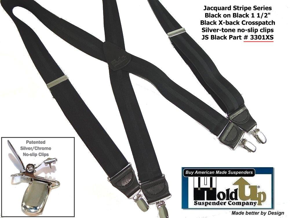 Hold-Ups Black Stripe Jacquard 1 1/2" X-back style and Patented No-slip ...