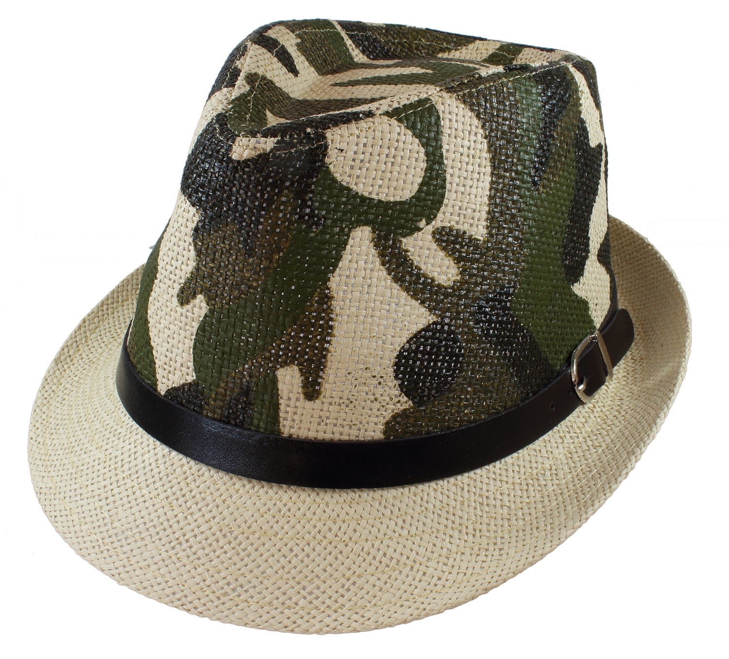 Gelante Summer Fedora Panama Straw Hats with Black Band- Beige Camo-L ...