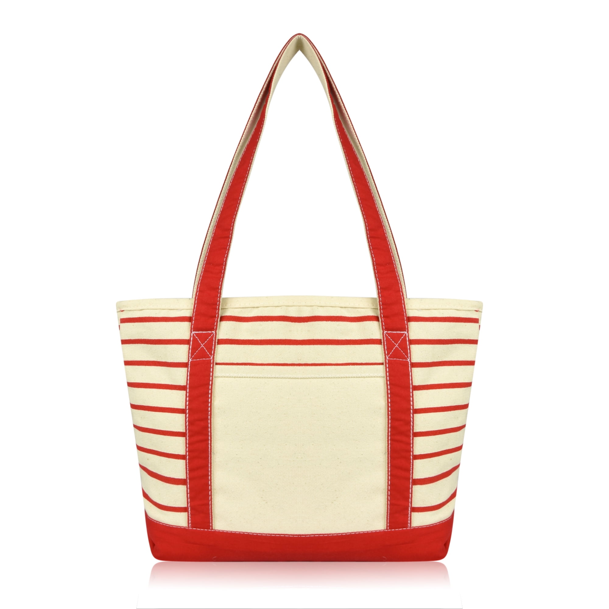DALIX Small Stripe Tote Deluxe Shoulder Bag Cotton Canvas in Red ...