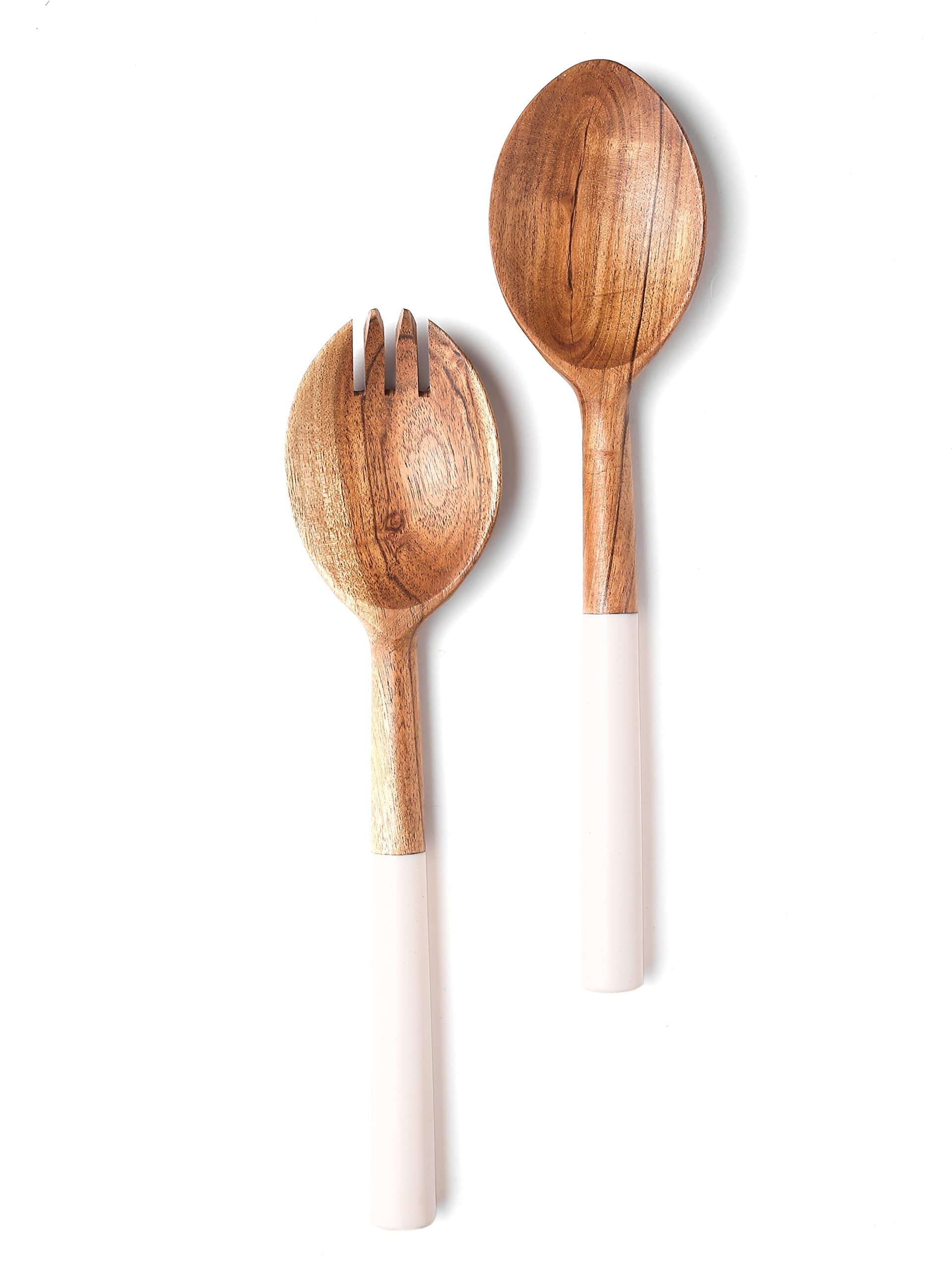 Yo Treasure Tiramisu Resin & Wood Ivory Salad Server Set, Pack of 2 ...