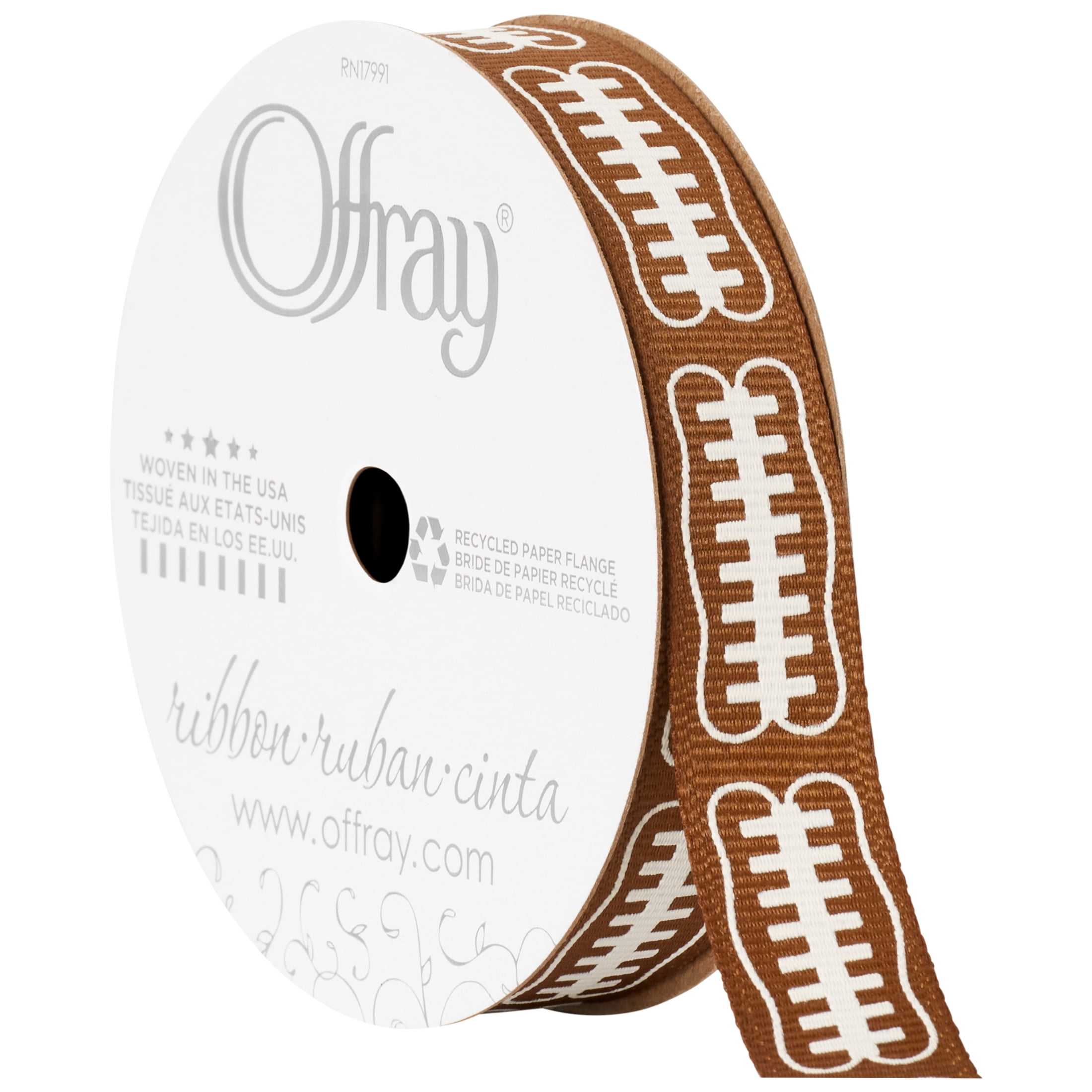 Offray Ribbon, Brown 5/8 inch Football Grosgrain Ribbon, 9 feet ...