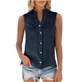 Heisall Womens Shirts Summer Pure Color Sleeveless Stand Collar Button ...