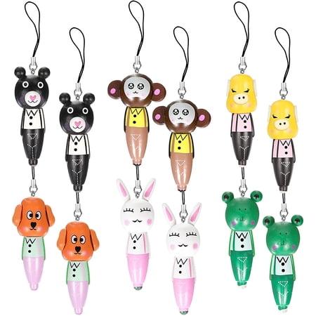 12 Pieces Cute Cartoon Pens Wooden Animal Pens Short Bullet Point ...