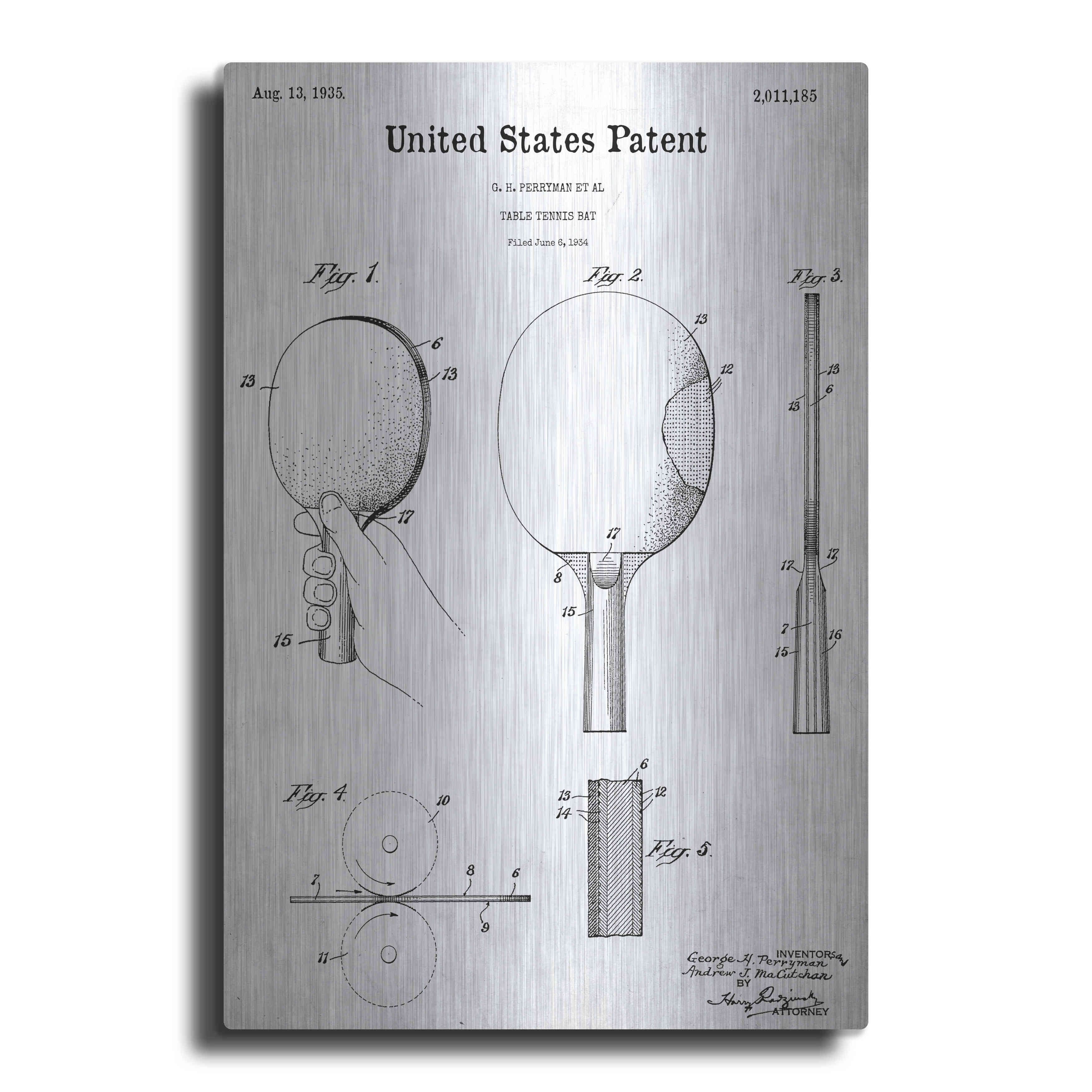 Luxe Metal Art 'Table Tennis Paddle Blueprint Patent White' Acrylic ...