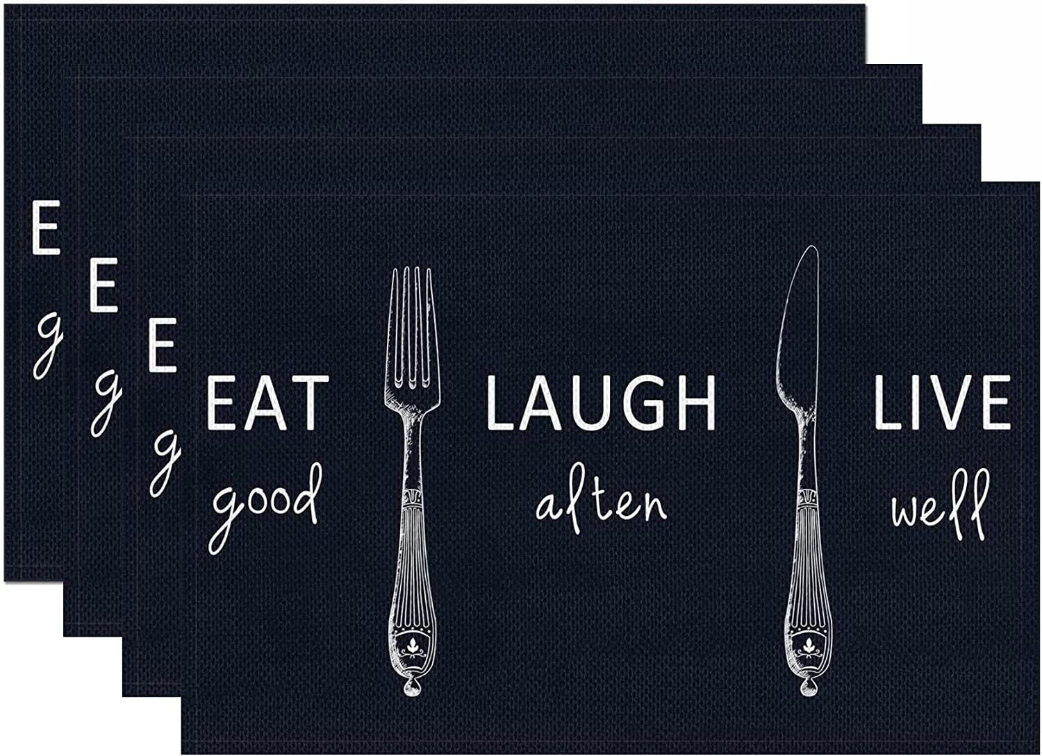 Funny Placemats Set of 4,Black Holiday Place Mats Decorations Washable ...