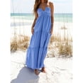 Blue Women Summer Halter Neck Boho Beach Maxi Dress Casual V Neck ...