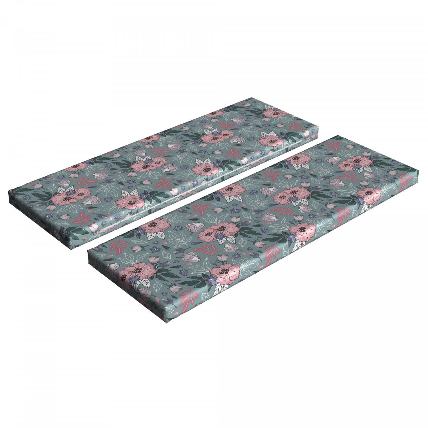 Garden Art Bench Cushion Set of 2, Blooming Flowers Thriving Colorful ...