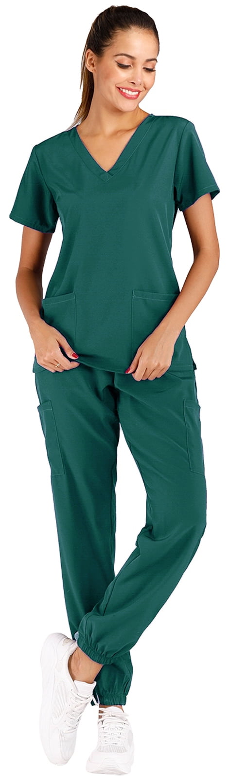 Minty Mint, Women's, Solid Stretch Medical Uniform Scrub Set V Neck Top ...
