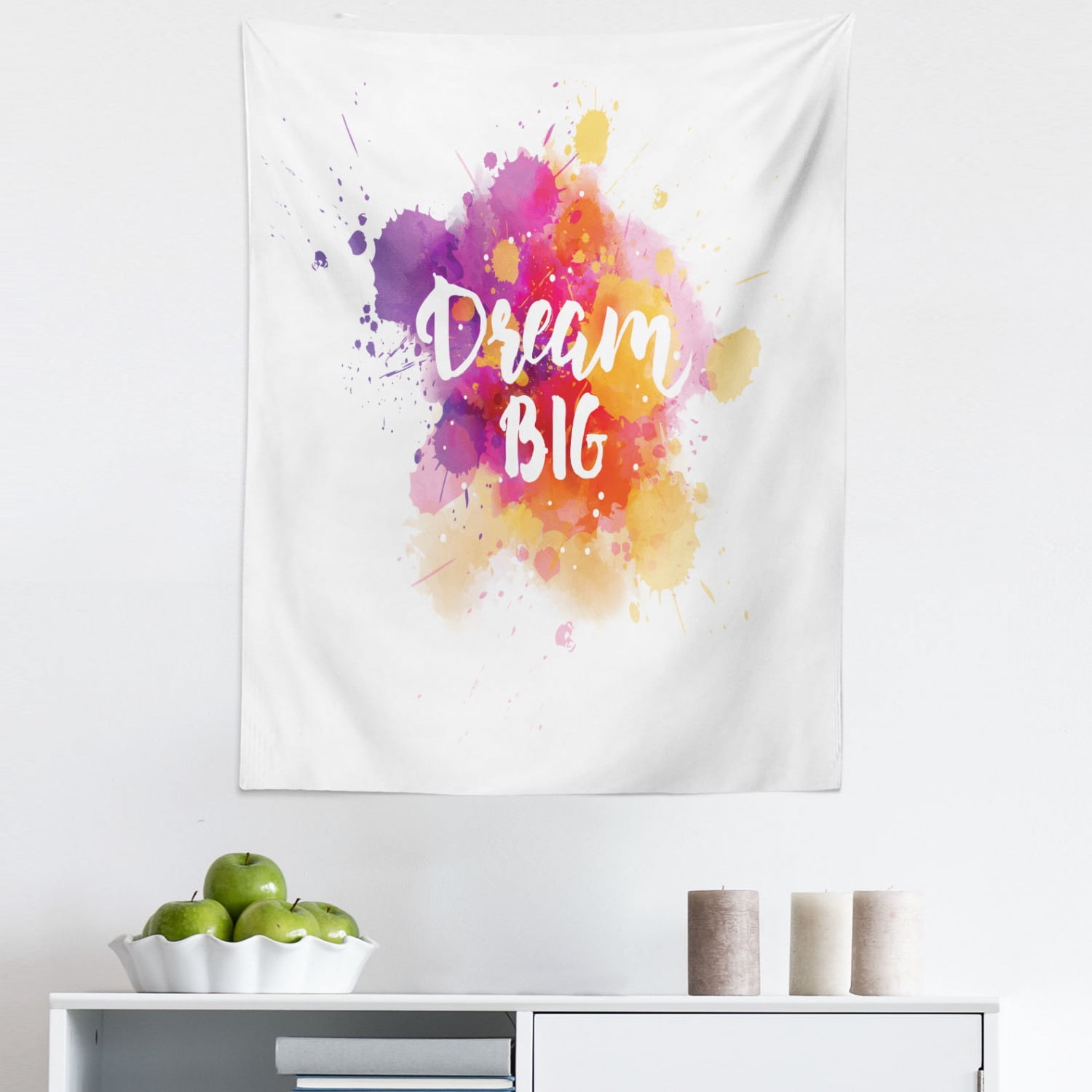 Dream Tapestry, Paint Splashes Background with Modern Dream Big ...