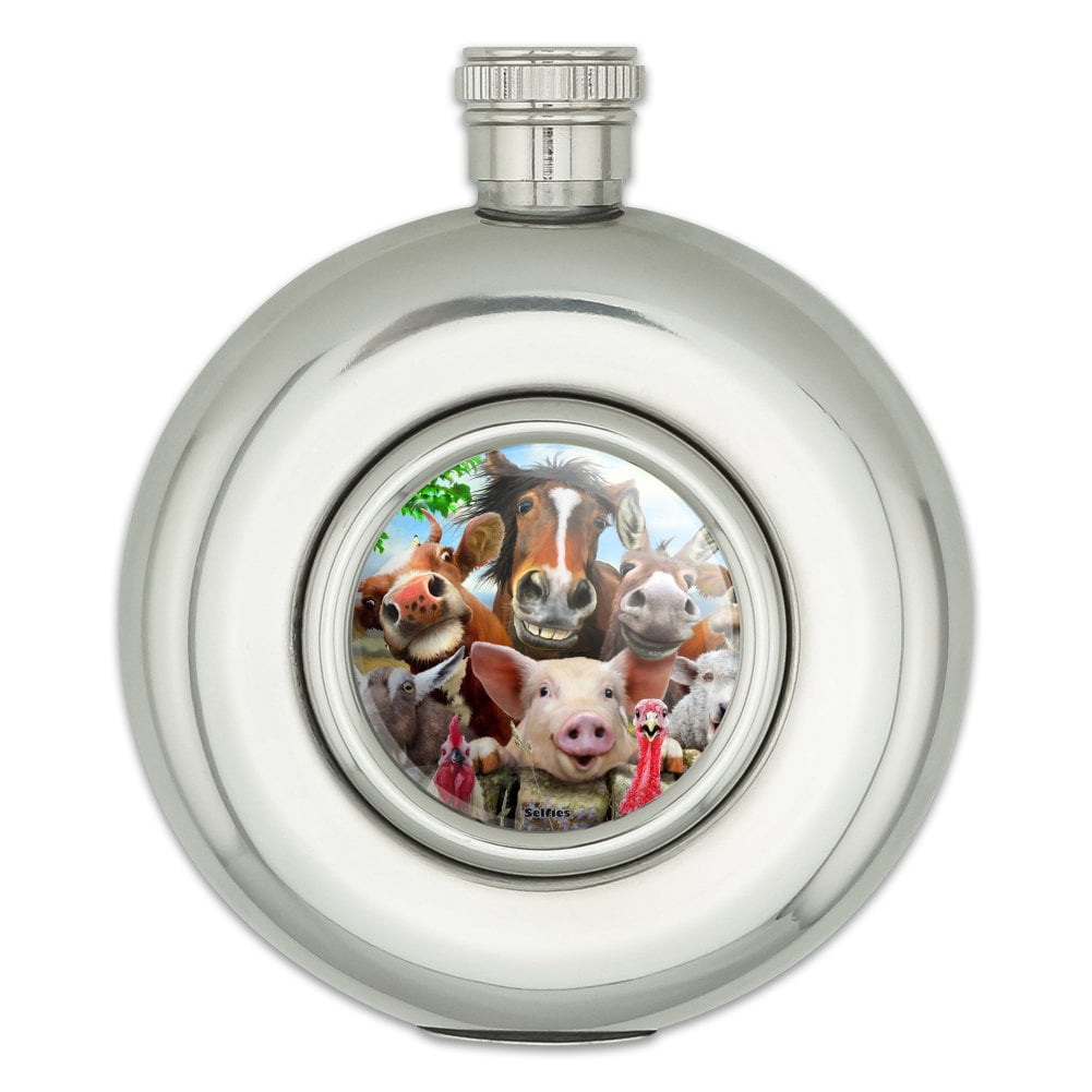 Farm Selfie Horse Pig Chicken Donkey Cow Sheep Round Stainless Steel ...