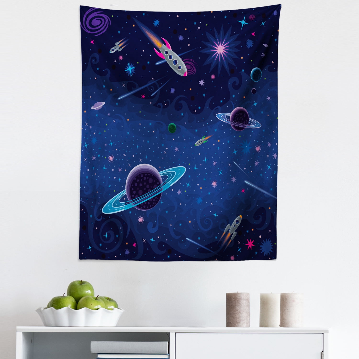 Outer Space Tapestry, Orbit Rocket Galaxy Stars Milkyway Nebula Cosmos ...