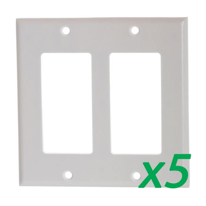 (5 Pack) White Plastic Double-Gang Decora Style Wall Face Plate 2-Gang ...
