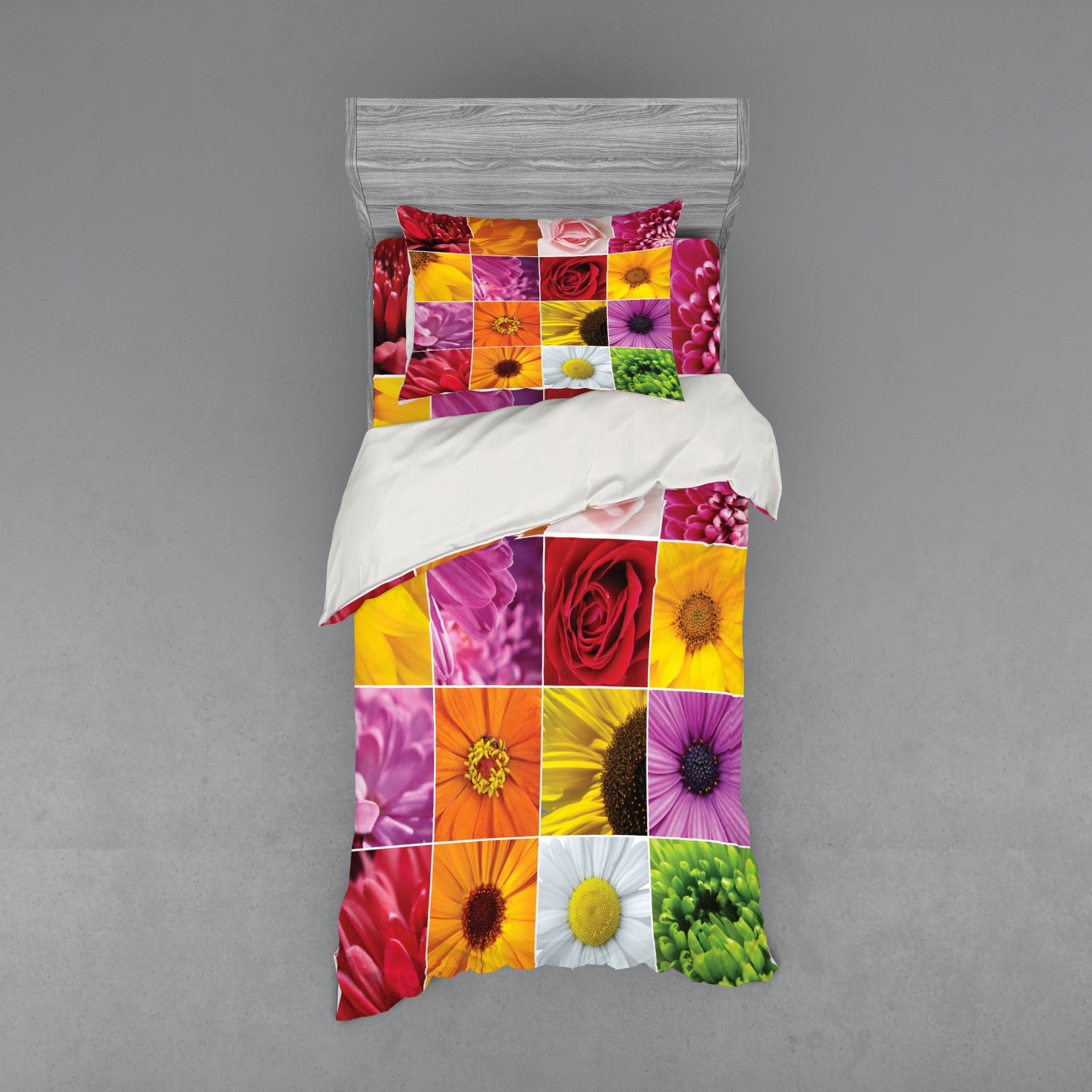 Flower Duvet Cover Set, Chrysanthemum Rose Sunflower Violet Colorful ...