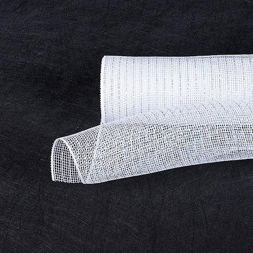 White with Silver - Deco Mesh Wrap Metallic Stripes - ( 21 Inch x 10 ...