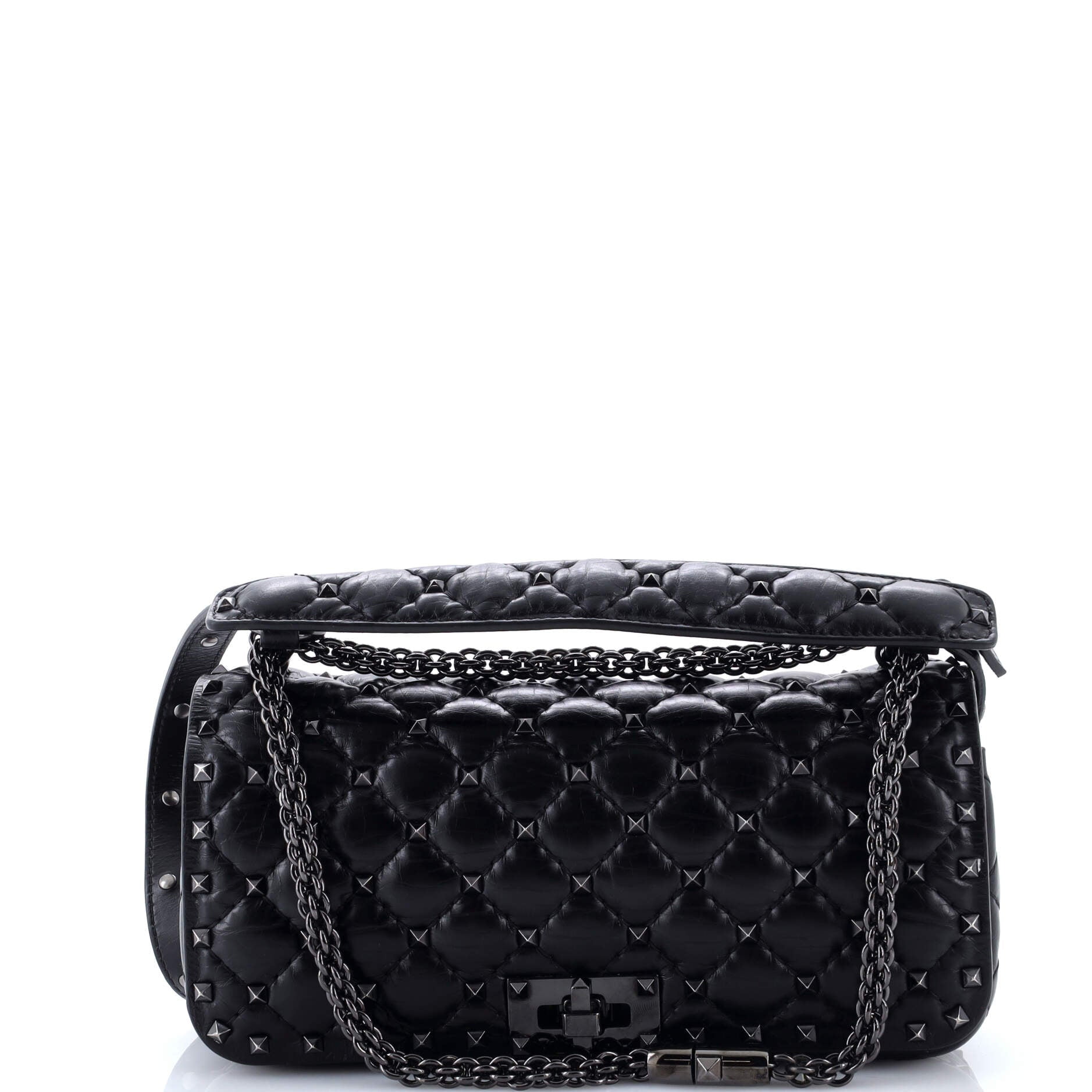 Pre-Owned Rockstud Spike Full Flap Shoulder Bag Quilted Leather Medium ...