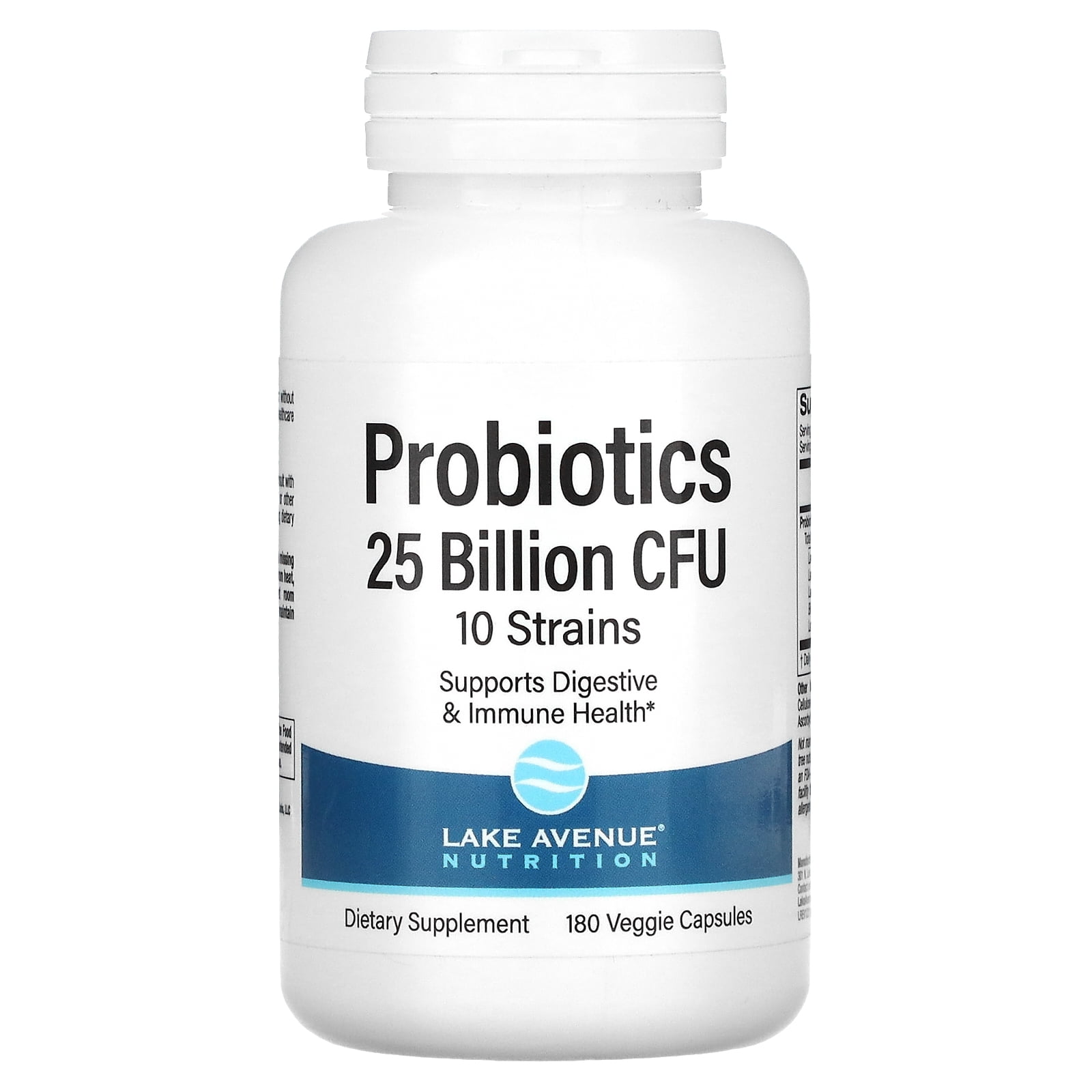 Probiotics, 10 Strain Blend, 25 Billion CFU, 180 Veggie Capsules, Lake ...