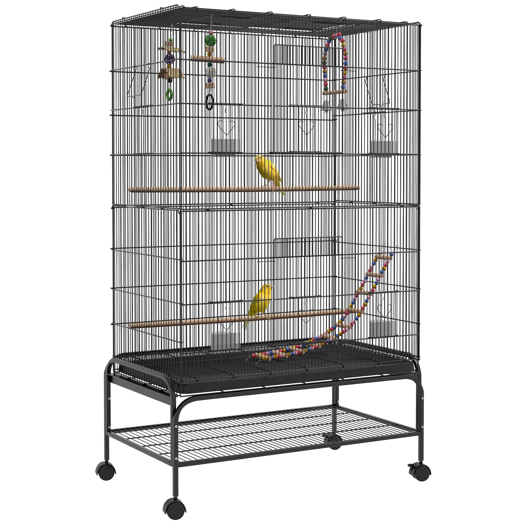 PawHut 63" Bird Cage w/ Open Top, Budgie, Cockatiel, Finch with Stand ...