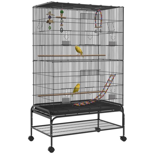 PawHut 63" Bird Cage w/ Open Top, Budgie, Cockatiel, Finch with Stand ...