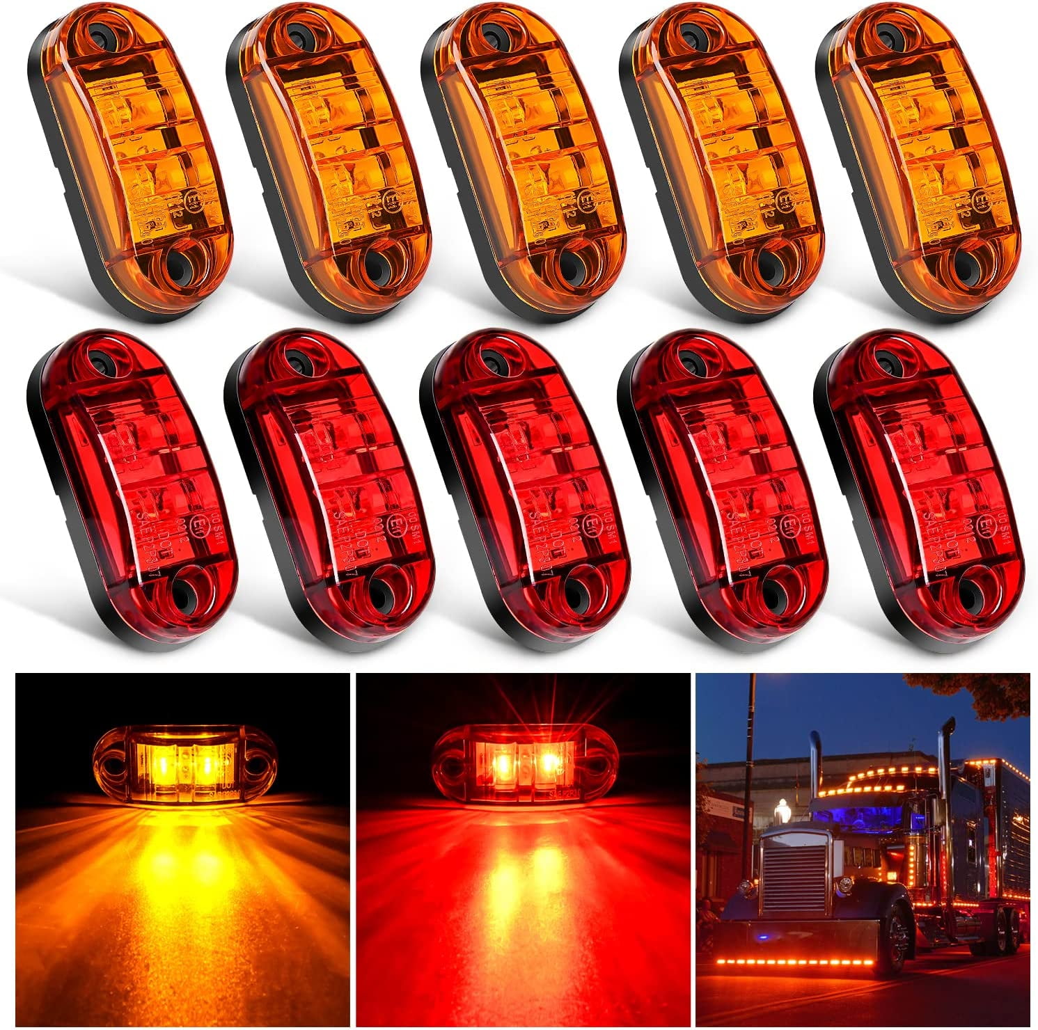 Nilight 2.5Inch Oval Side Marker Light 10PCS 2 Diode LED Trailer Fender Light Clearance Light ...