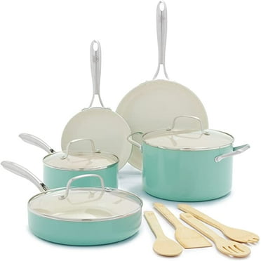 Beautiful 12pc Ceramic Non-Stick Cookware Set, Sage Green by Drew ...