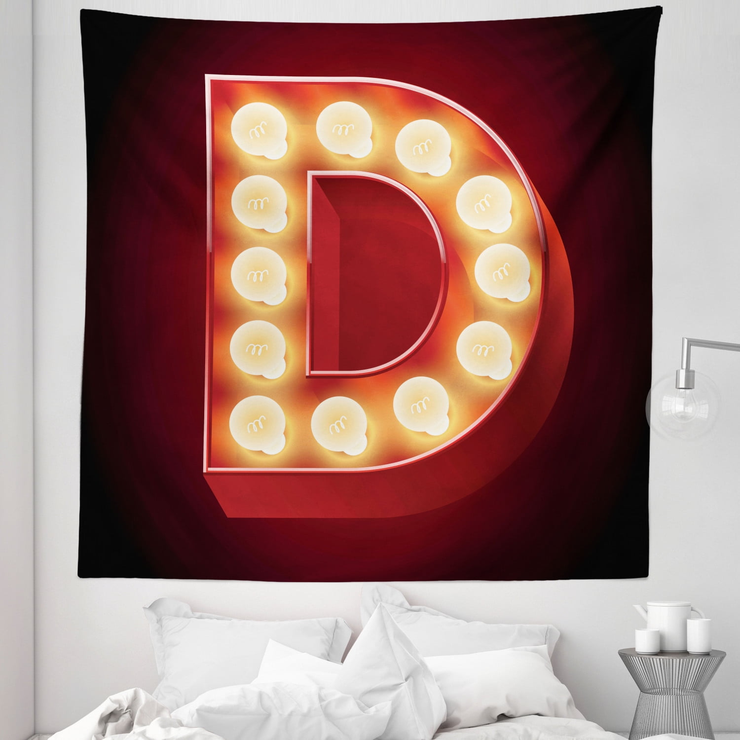 Letter D Tapestry, D with Electricity Theme Old Fashioned Cinema ...