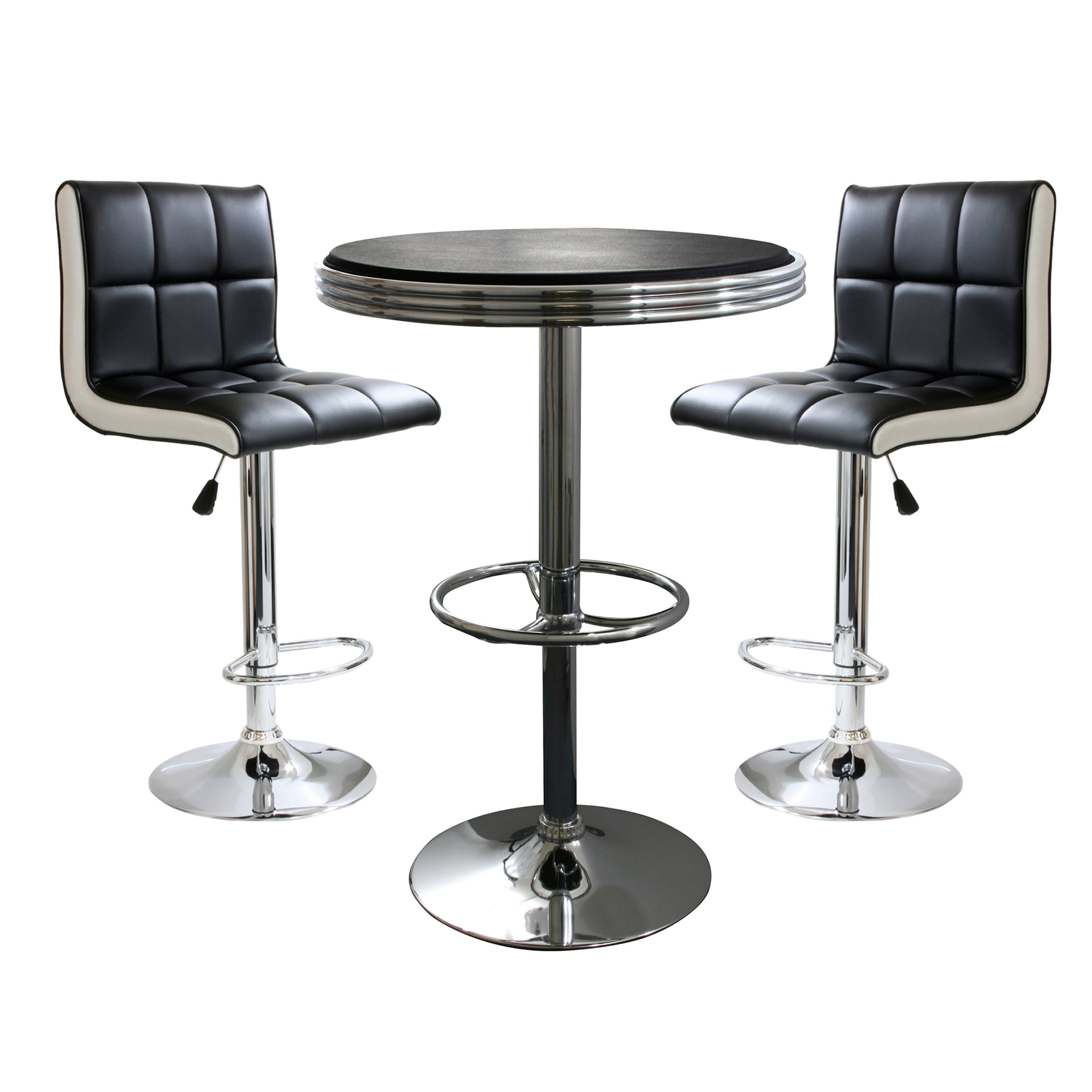 AmeriHome Adjustable 3 Piece Retro Style Bar Table with Black Padded ...