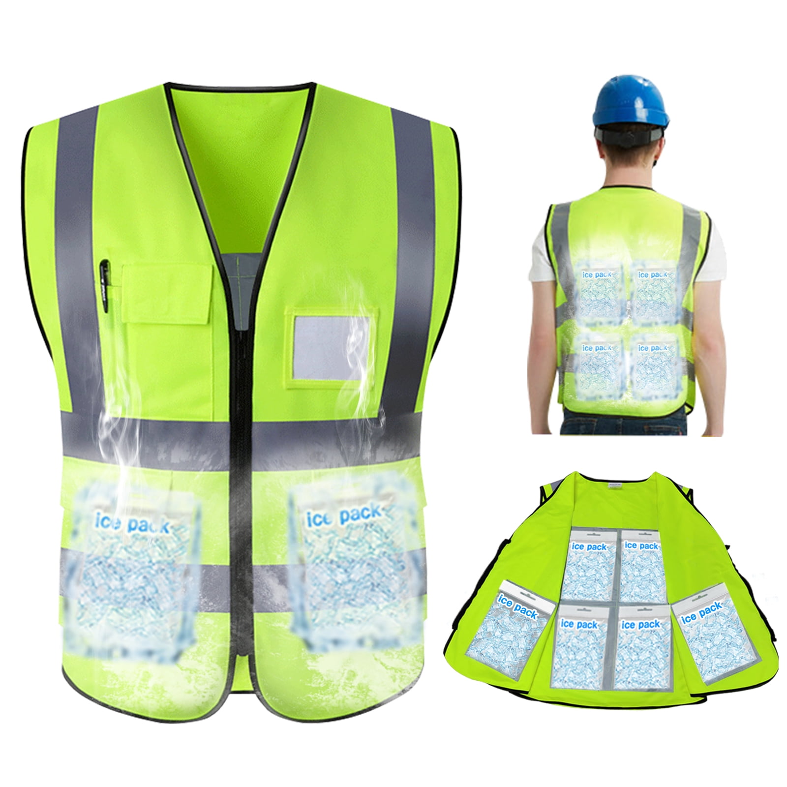 Cooling Safety Vest with Ice Packs - Construction Work Ice Cool Vest ...