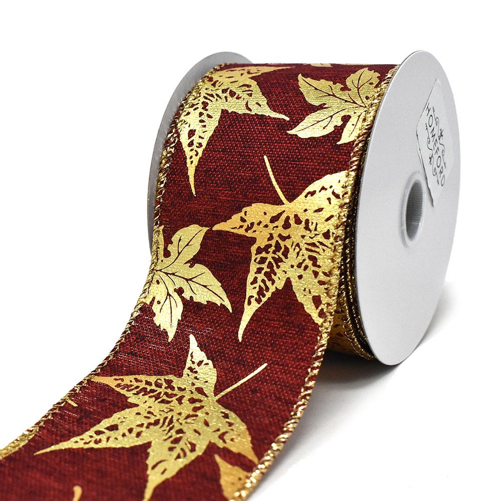 Gold Accent Fall Leaves Wired Ribbon, 2-1/2-Inch, 10-Yard - Walmart.com