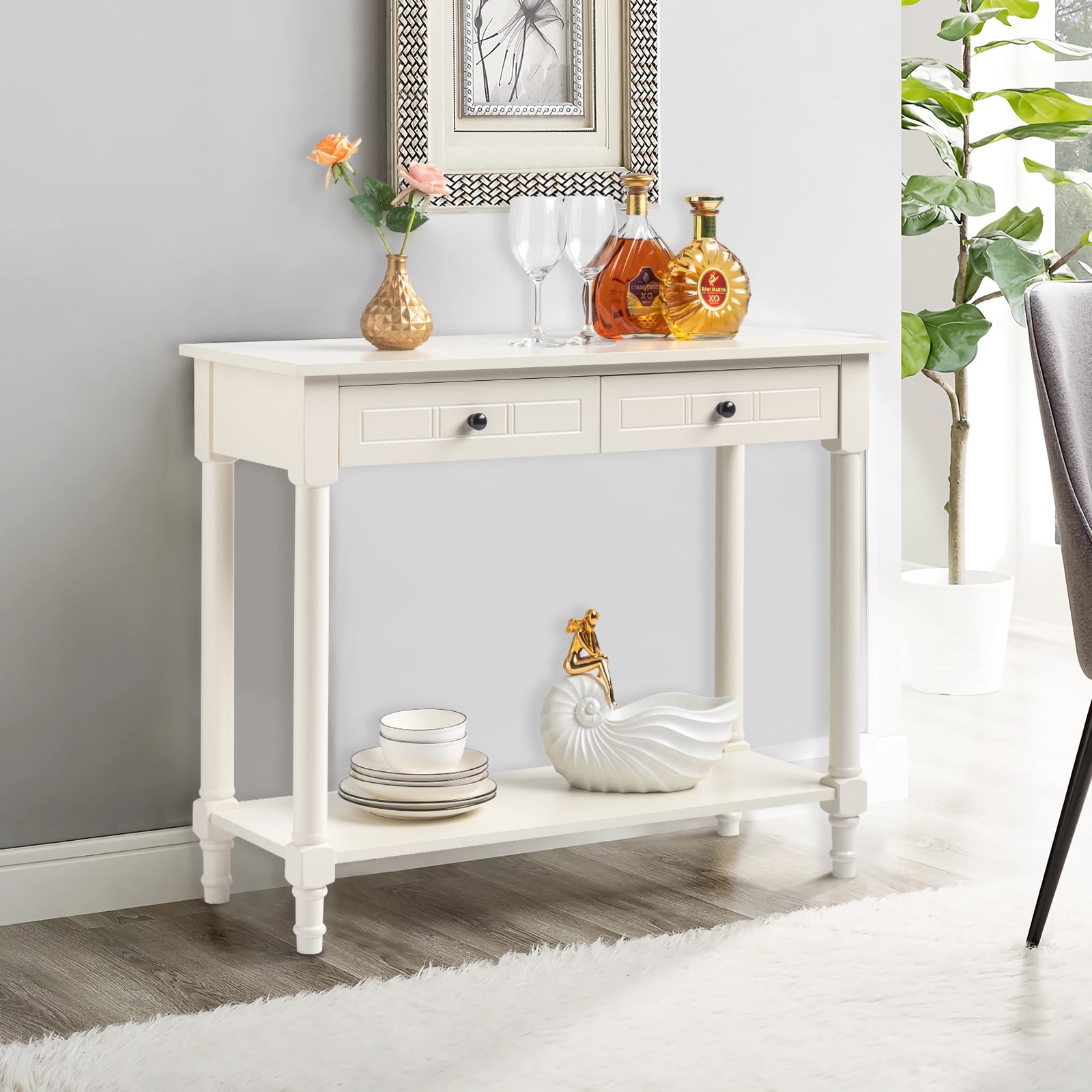 Narrow Console Table Sofa Table, 2-Tier Console Table with 2 Drawers ...