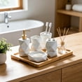 5-Piece Geometric Sand Ceramic Bathroom Accessory Set, Modern Bath ...