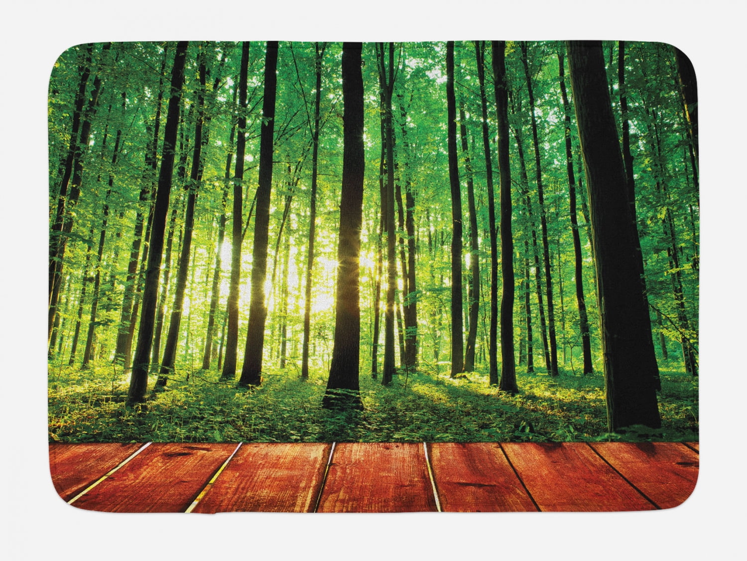 Forest Bath Mat, Trees Forest Picture from Indoor Sun Rays as ...