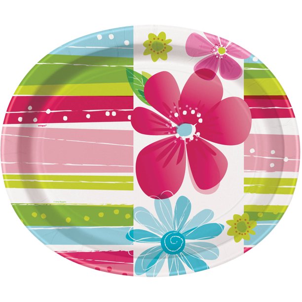 12" Striped Spring Flowers Oval Paper Platters, 8ct - Walmart.com ...