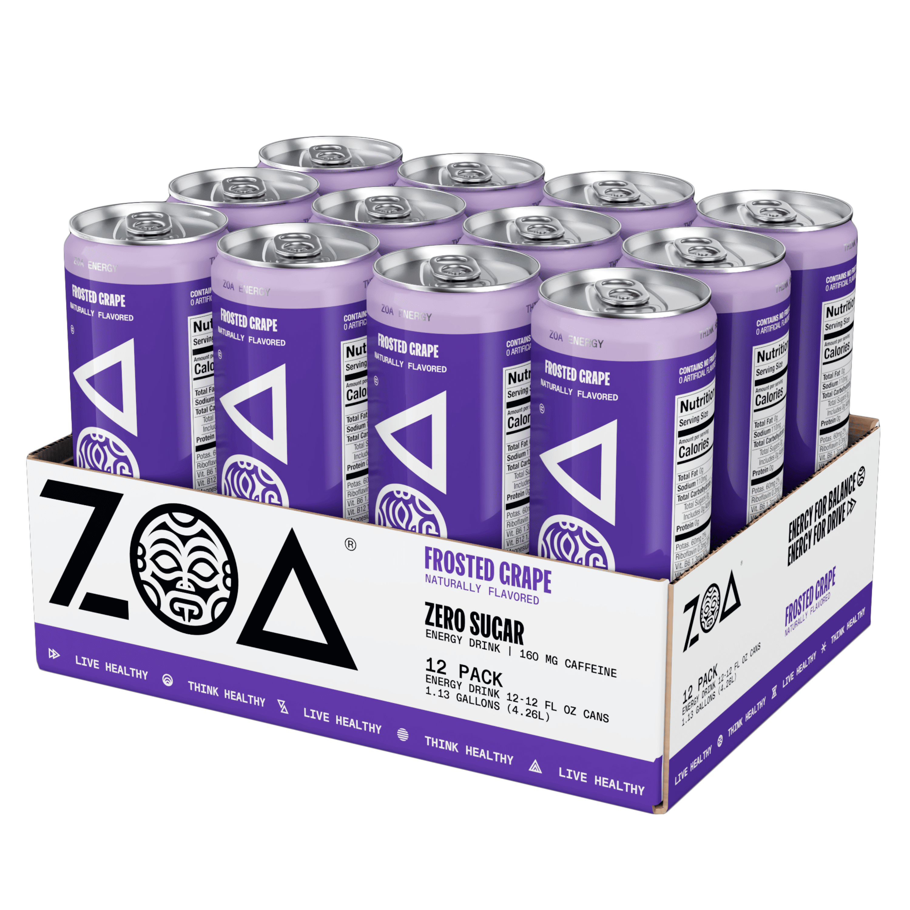 ZOA Zero Sugar Energy Drink, Frosted Grape, 12oz (12-Pack) - Walmart.com
