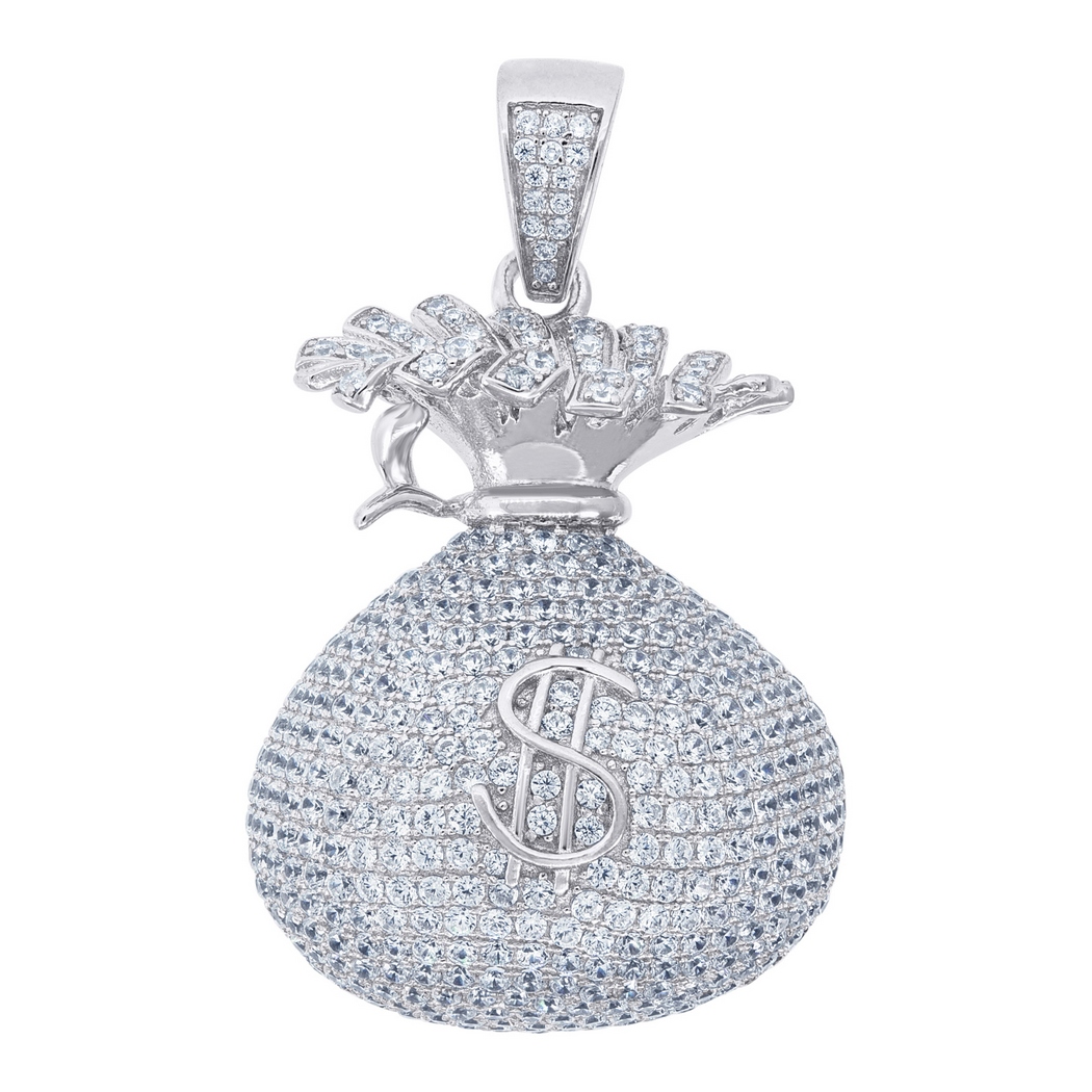 JewelryWeb - 925 Sterling Silver Cubic Zirconia Money Bag Fashion ...