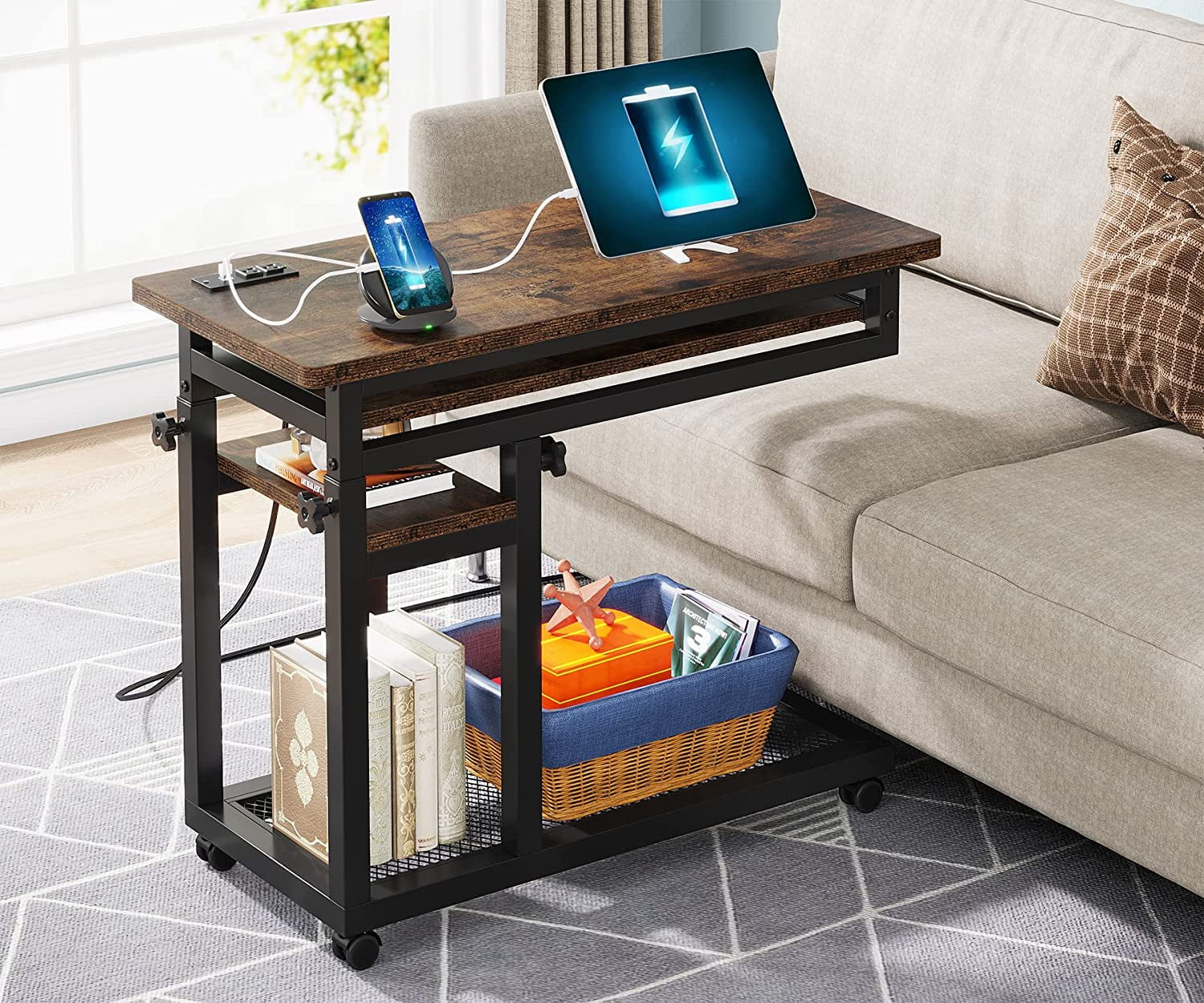 Tribesigns Small Portable Desk with Power Outlet, Height Adjustable ...