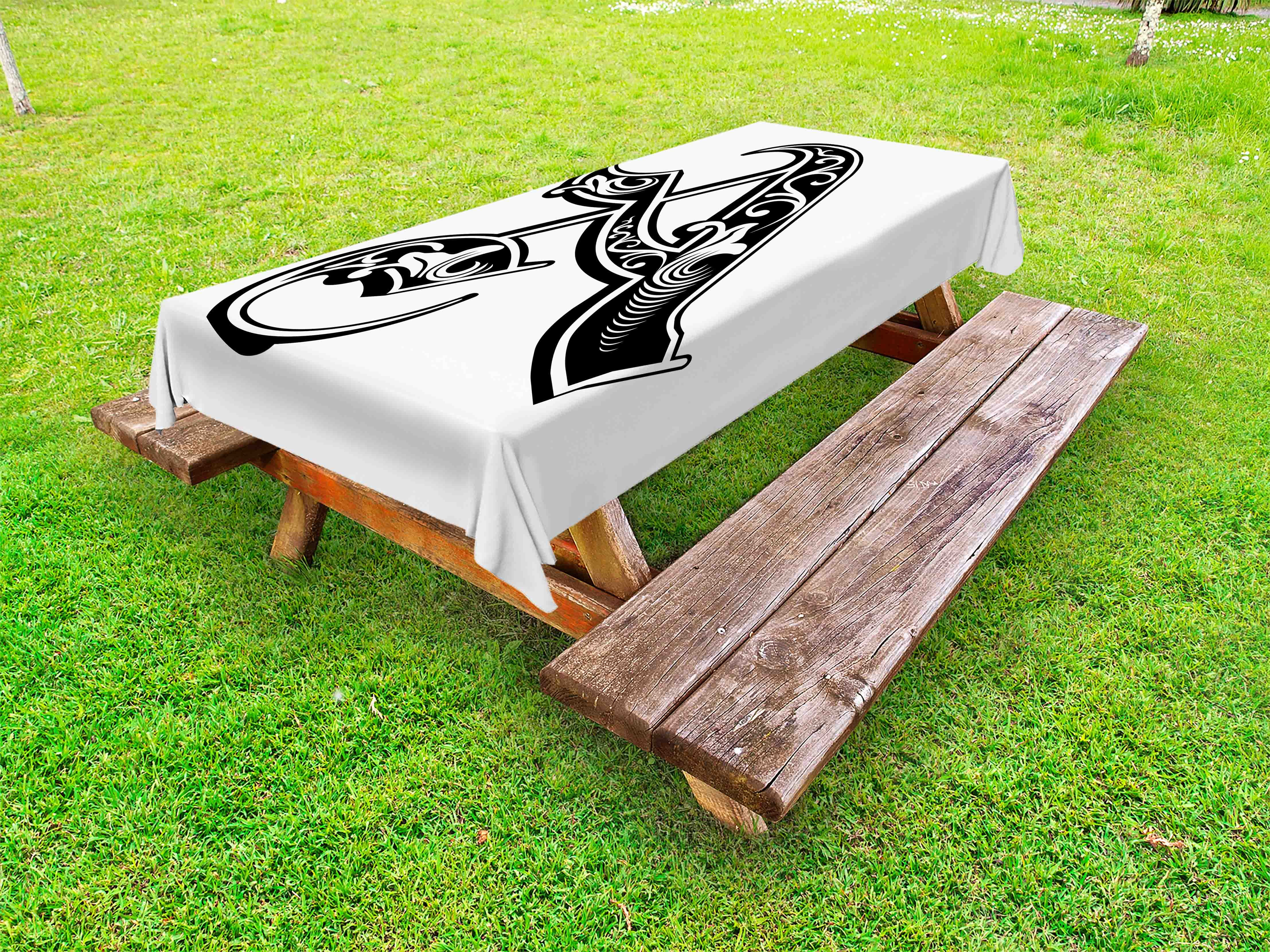 Letter A Outdoor Tablecloth, Abstract Design Early Medieval Period Soft ...