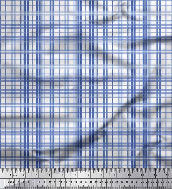 Soimoi Japan Crepe Satin Fabric Window Pane Check Printed Fabric 1 Yard ...