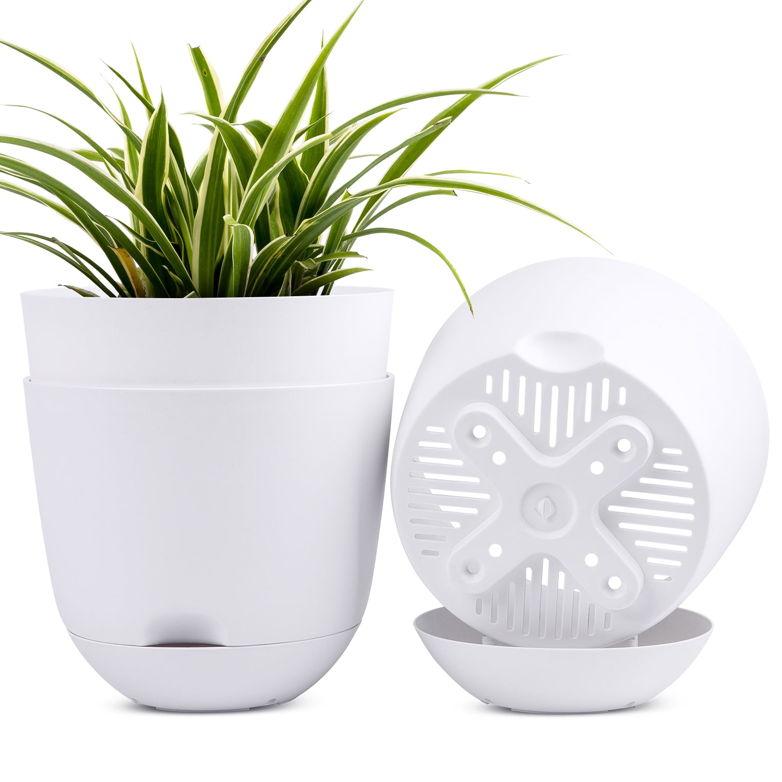 QCQHDU 3 Pack Self-Watering Plastic Planters, 8 in, Drainage Holes ...