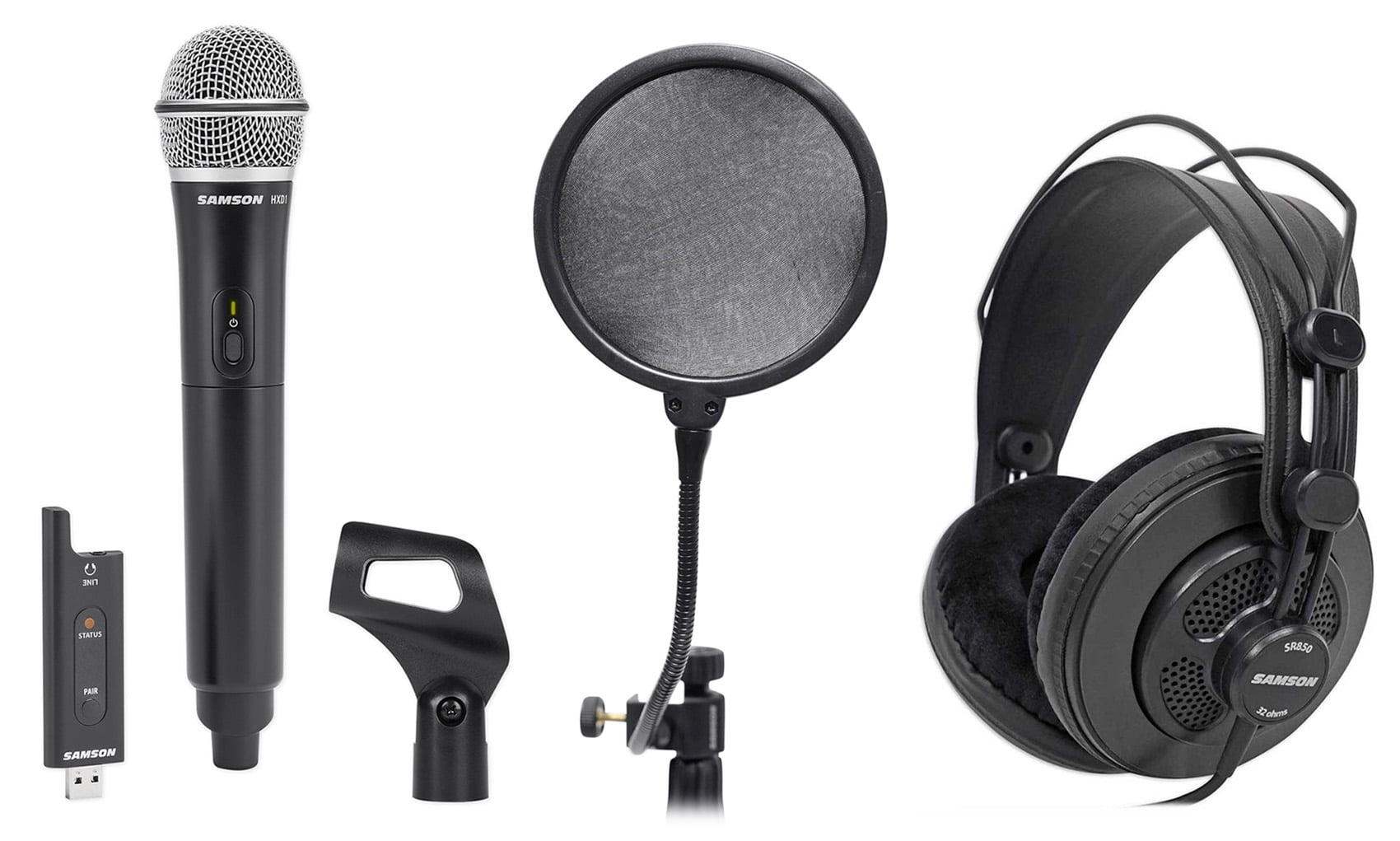 SAMSON Wireless USB Podcast Podcasting Microphone+Mic Clip+Headphones ...