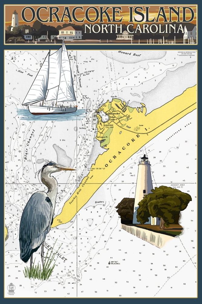 Ocracoke Island, North Carolina, Nautical Chart (36x54 Giclee Gallery Art Print, Vivid Textured ...